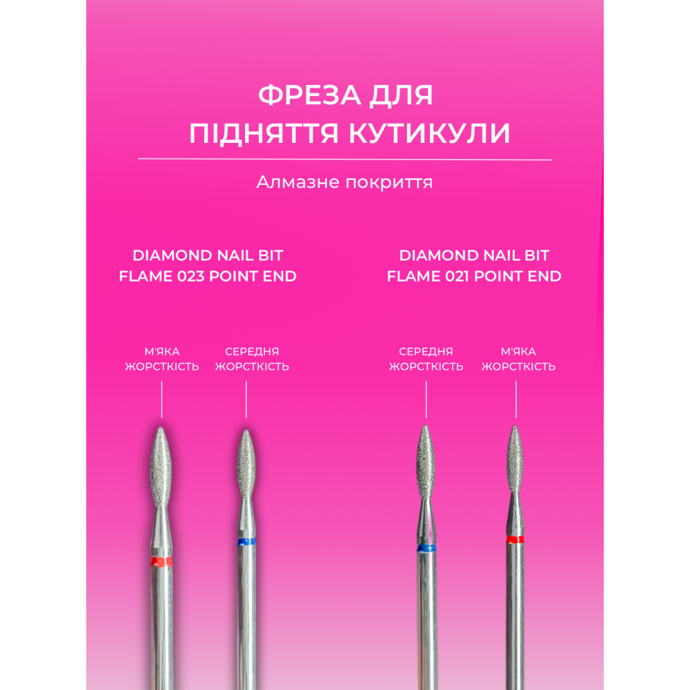 Diamond nail drill bit, Flame, Red Point end, 021, EDLEN